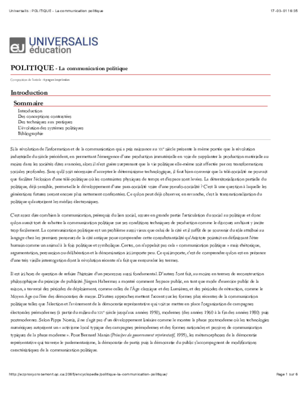 (PDF) POLITIQUE POLITIQUE -La communication politique -La communication ...