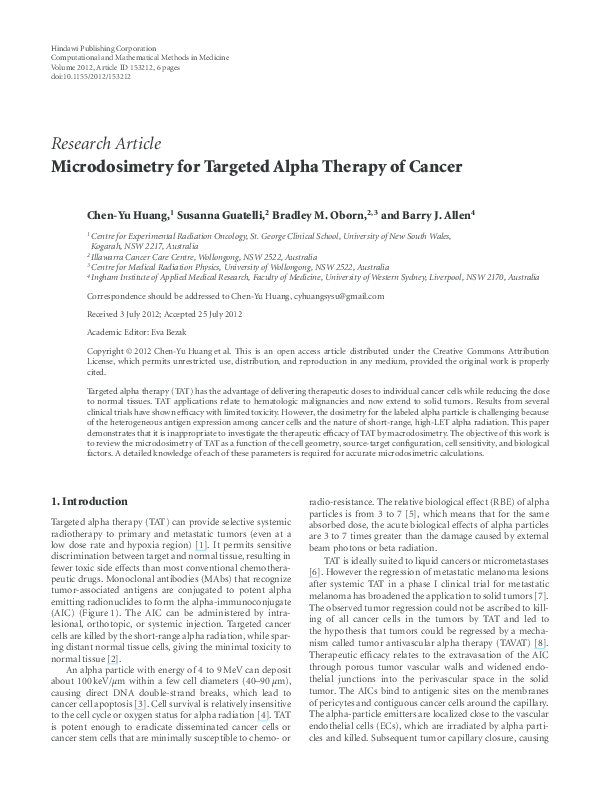 (PDF) Microdosimetry for Targeted Alpha Therapy of Cancer