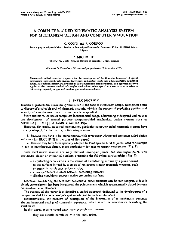 (PDF) A computer-aided kinematic analysis system for mechanism design and computer simulation