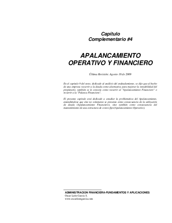 (PDF) Capítulo Complementario #4 APALANCAMIENTO OPERATIVO Y FINANCIERO