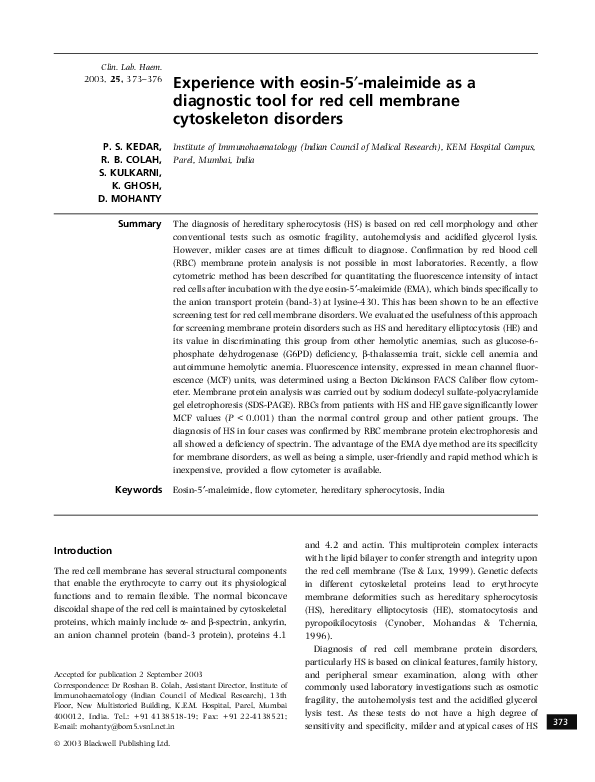 (PDF) Experience with eosin-5'-maleimide as a diagnostic tool for red ...