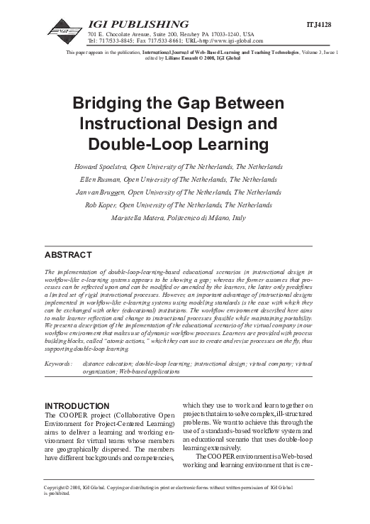 Pdf Bridging The Gap Between Instructional Design And Double Loop Learning