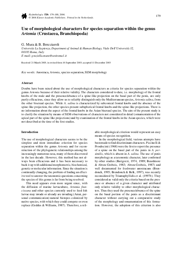 (PDF) Use of morphological characters for species separation within the ...