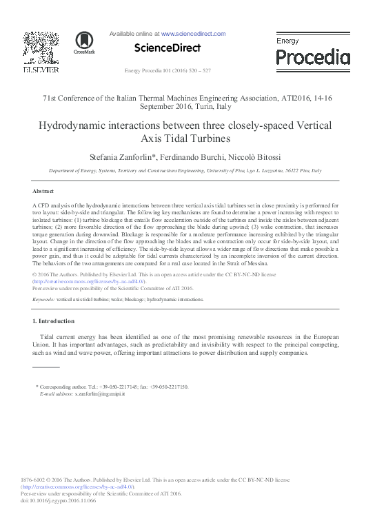 (PDF) Interactions of Three Vertical Axis Tidal Turbines