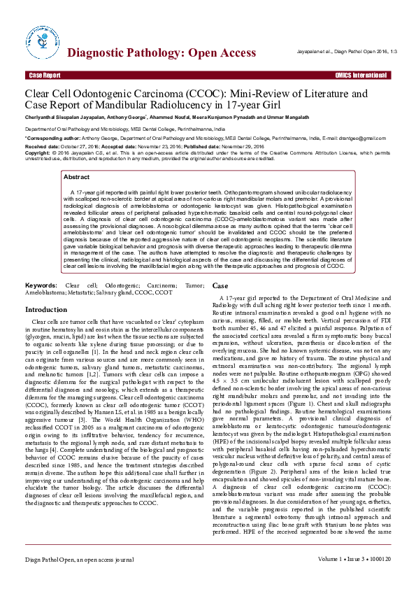 (PDF) Clear Cell Odontogenic Carcinoma (CCOC): Mini-Review of ...