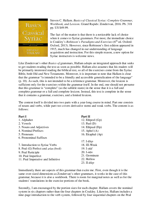 (PDF) Review of Basics of Classical Syriac