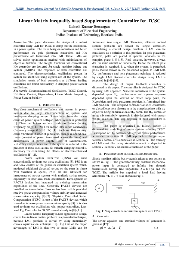 (PDF) Linear Matrix Inequality based Supplementary Controller for TCSC