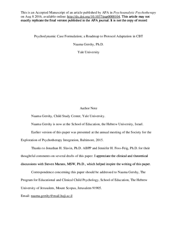 (PDF) Psychodynamic Case Formulation; a Roadmap to Protocol Adaptation ...