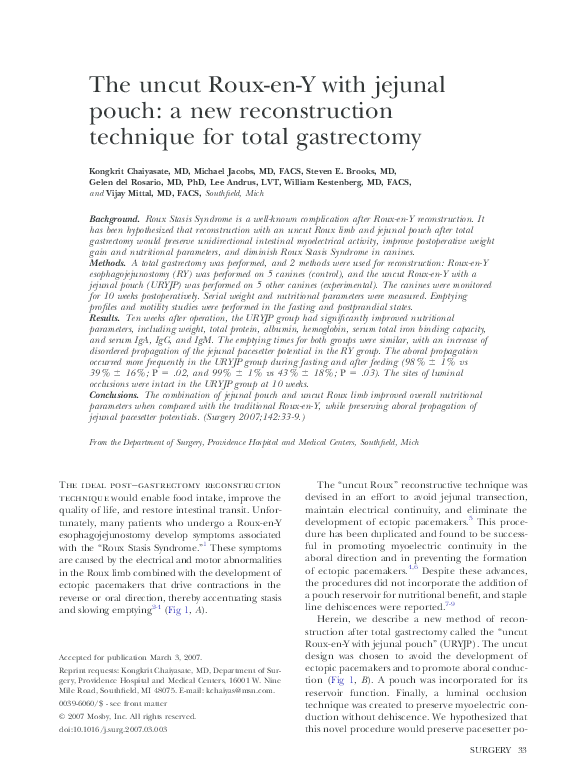 (PDF) The uncut Roux-en-Y with jejunal pouch: a new reconstruction ...