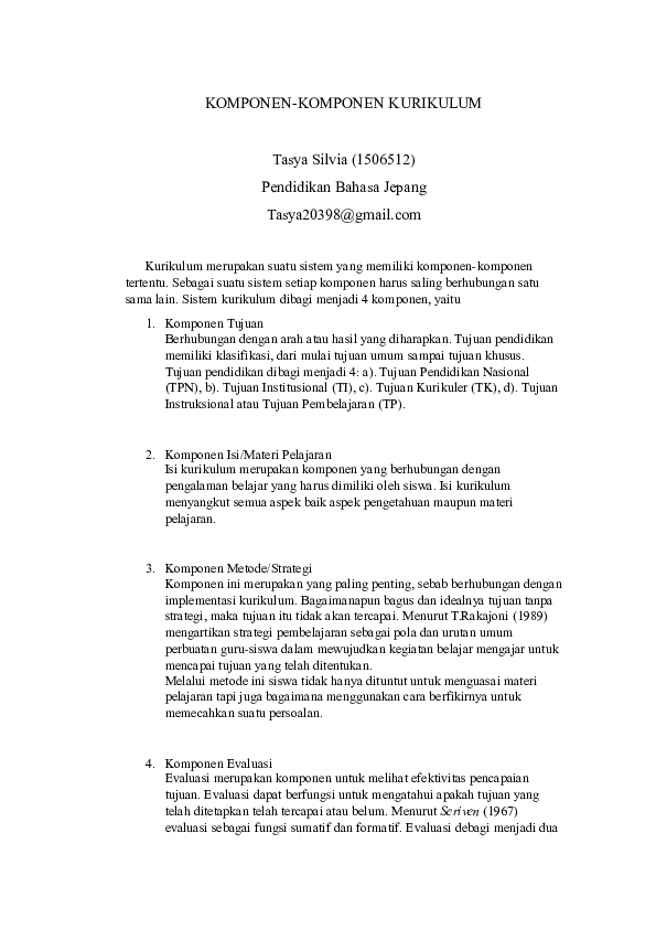 (DOC) KOMPONEN-KOMPONEN KURIKULUM
