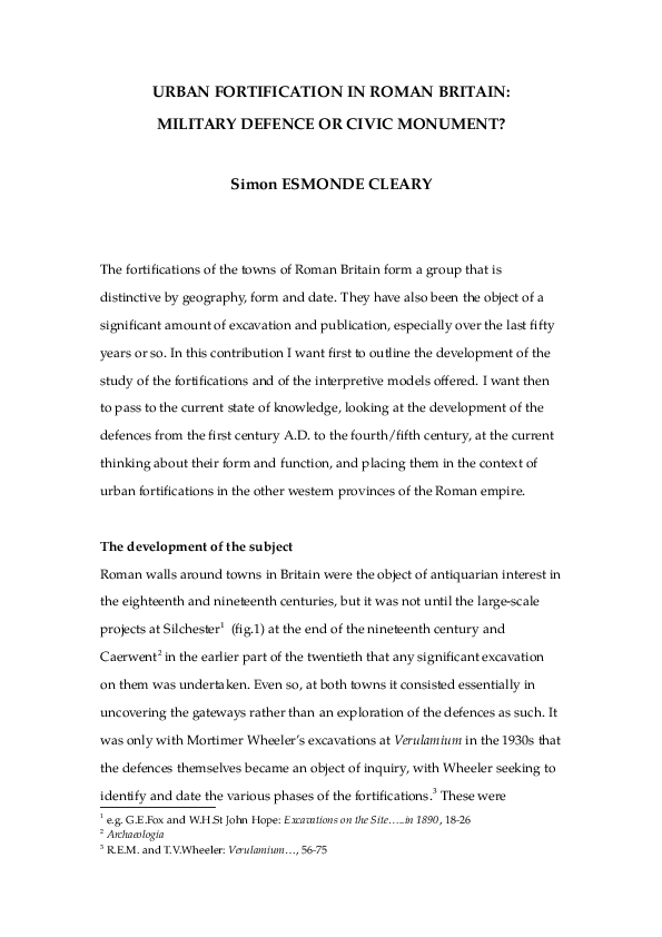 (DOC) Urban Fortification in Roman Britain: military defence or civic ...