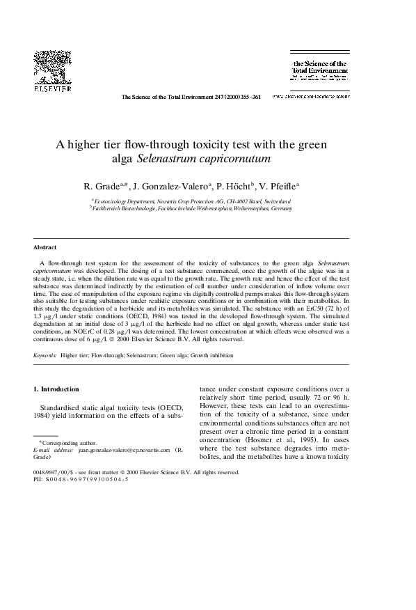 (PDF) A higher tier flow-through toxicity test with the green alga ...