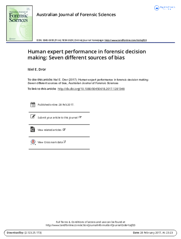(PDF) Human expert performance in forensic decision making: Seven ...