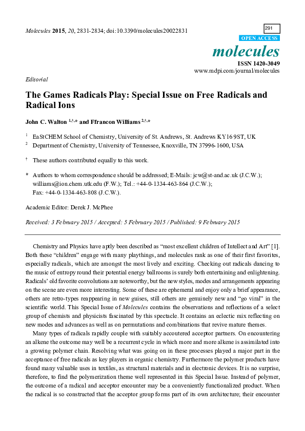 (PDF) The Games Radicals Play: Special Issue on Free Radicals and ...