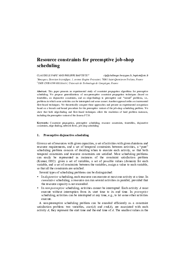 (PDF) Resource Constraints for Preemptive Job-shop Scheduling
