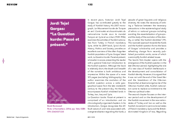 (PDF) Review by Djene Bajalan of “La Question kurde: Passé et présent.”