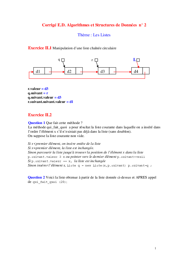 (PDF) Corrigé E.D. Algorithmes et Structures de Données n° 2