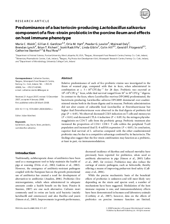 Pdf Predominance Of A Bacteriocin Producing Lactobacillus Salivarius Component Of A Five