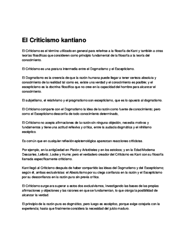 (DOC) El Criticismo kantiano