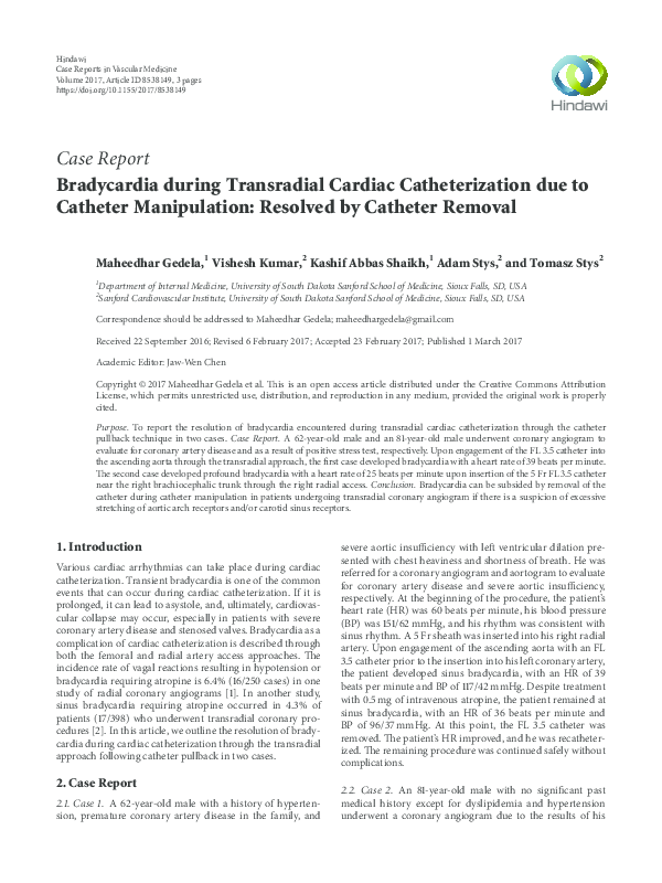 (PDF) Case Report Bradycardia during Transradial Cardiac ...