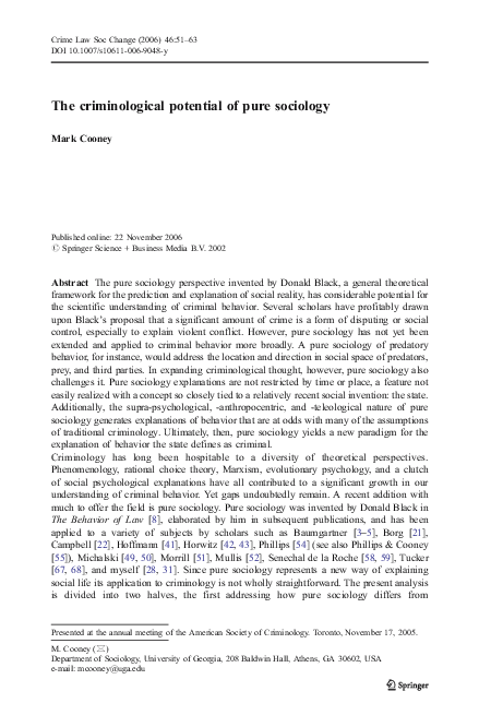 (PDF) The criminological potential of pure sociology