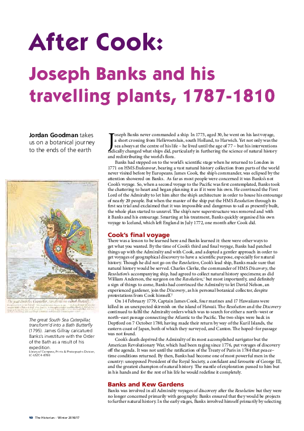 (PDF) After Cook: Joseph Banks and His Travelling Plants, 1787-1801