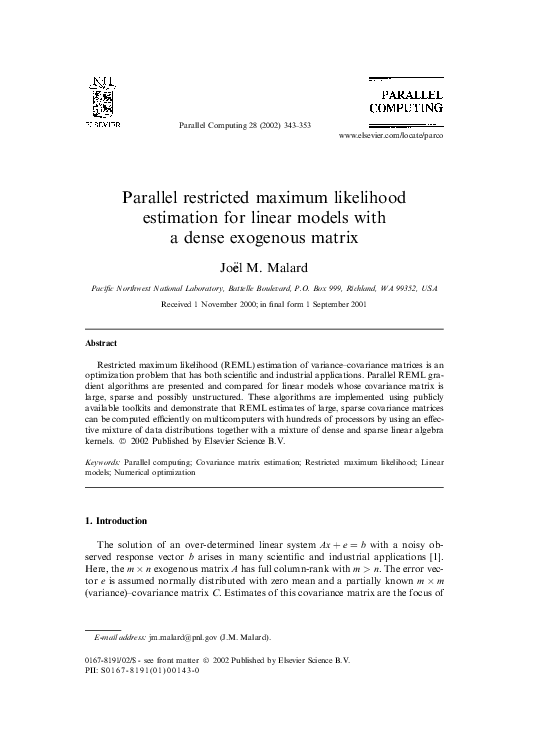 Pdf Parallel Restricted Maximum Likelihood Estimation For Linear Models With A Dense Exogenous
