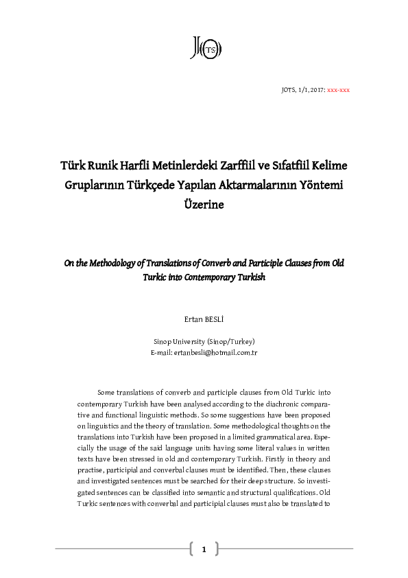 (PDF) Türk Runik Harfli Metinlerdeki Zarffiil ve Sıfatfiil Kelime On ...