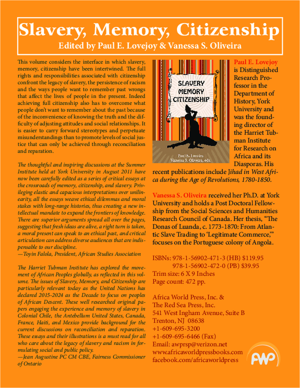 (PDF) Slavery, Memory, Citizenship | Vanessa Oliveira and Paul Lovejoy ...