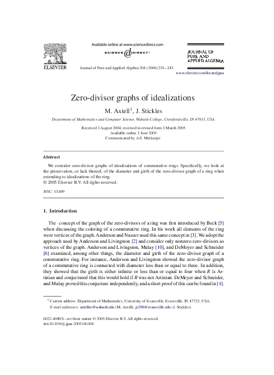(PDF) Zero-divisor graphs of idealizations (PDF) Zero-divisor graphs of idealizations
