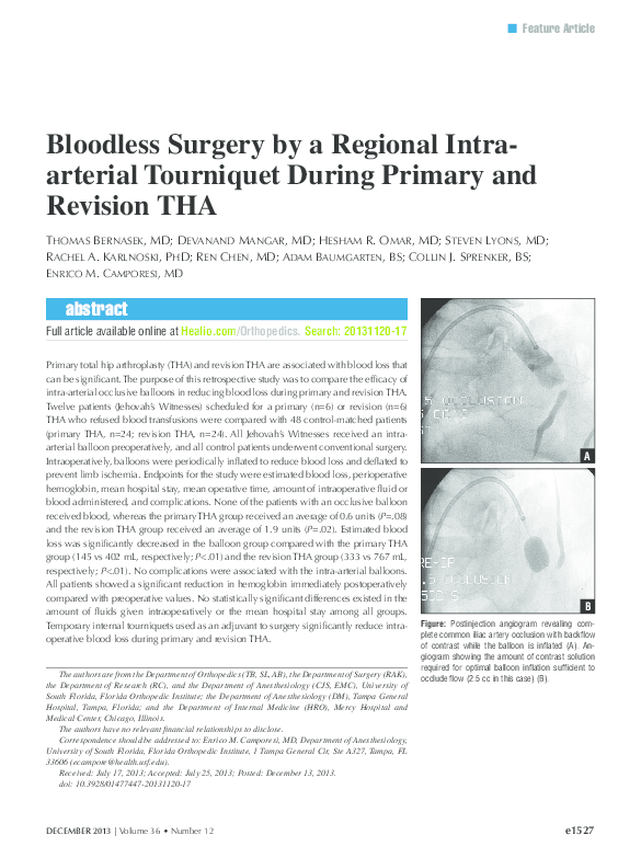 (PDF) Bloodless surgery by a regional intraarterial tourniquet during ...