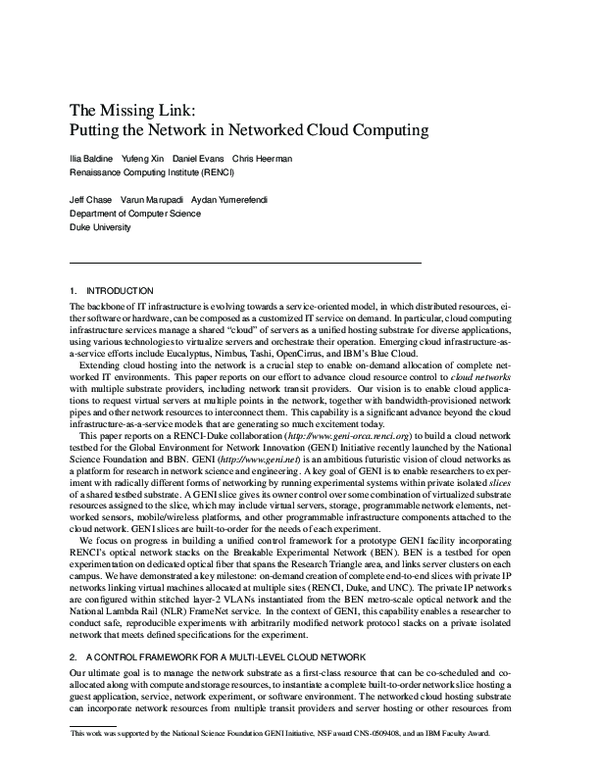 (PDF) The Missing Link: Putting the Network in Networked Cloud Computing