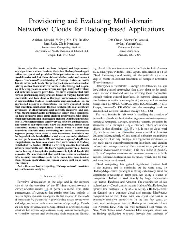 (PDF) Provisioning and evaluating multi-domain networked clouds for Hadoop-based applications