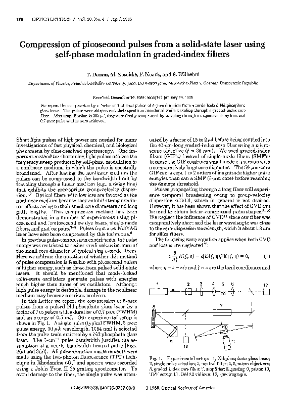 Pdf Compression Of Picosecond Pulses From A Solid State Laser Using