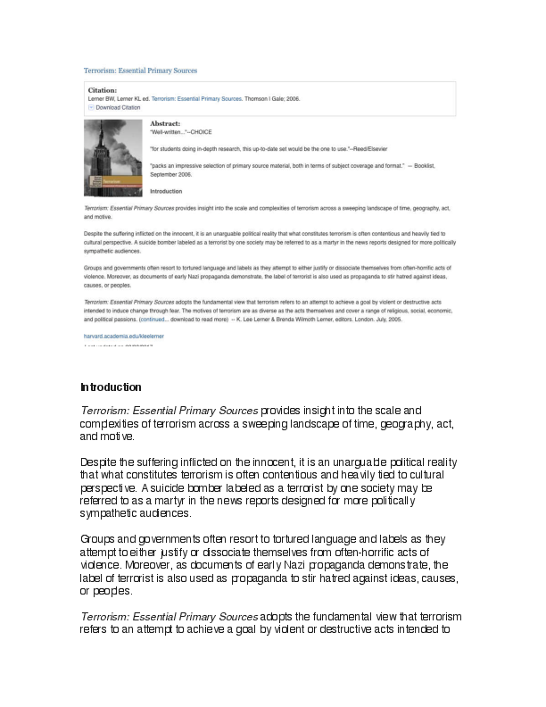 (PDF) Terrorism: Essential primary sources