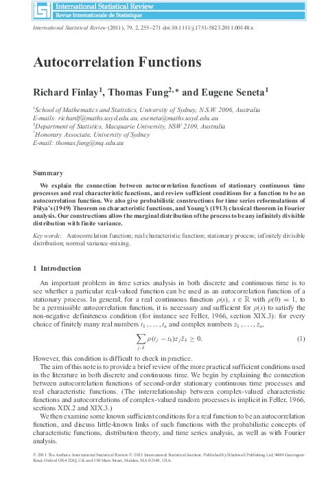 (PDF) Autocorrelation Functions