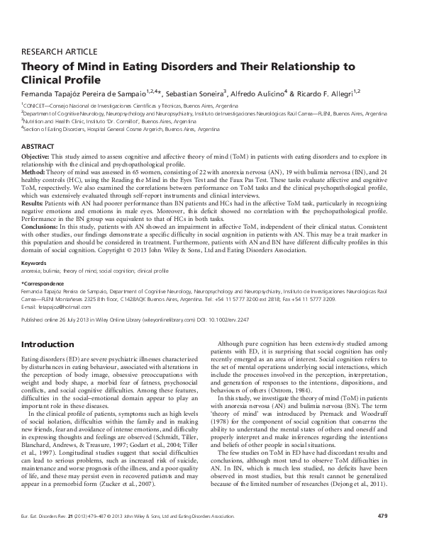 (PDF) Theory of mind in eating disorders and their relationship to ...