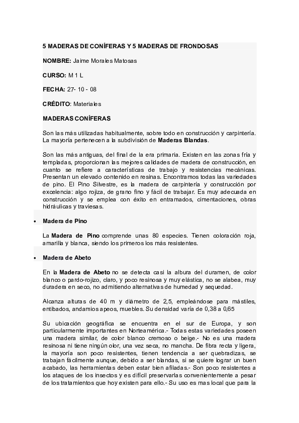 (DOC) MADERAS DE CONÍFERAS Y 5 MADERAS DE FRONDOSAS