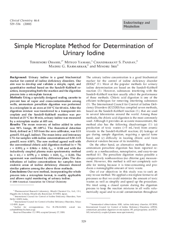 (PDF) Simple Microplate Method for Determination of Urinary Iodine