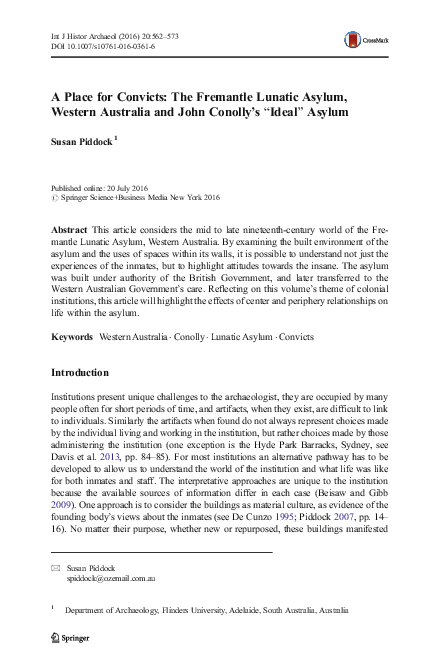 (PDF) A Place for Convicts: The Fremantle Lunatic Asylum, Western ...