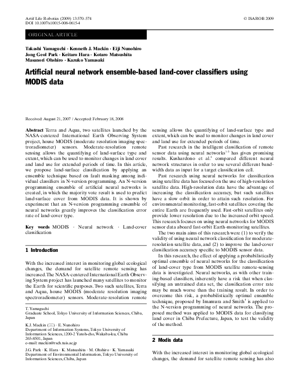 (PDF) Artificial neural network ensemble-based land-cover classifiers using MODIS data