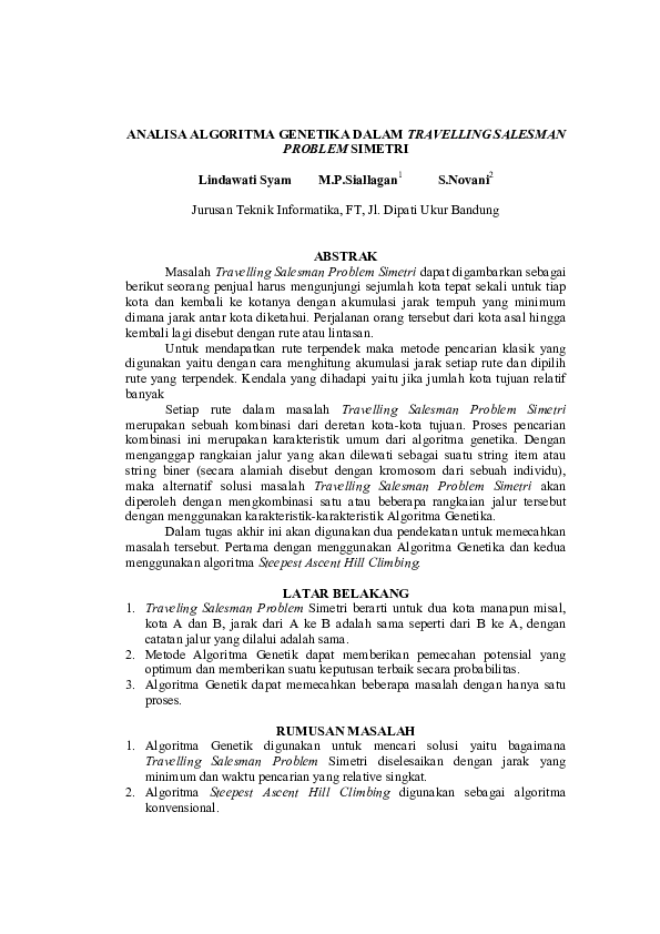 (PDF) Analisa Algoritma Genetika Dalam Travelling Salesman Problem Simetri