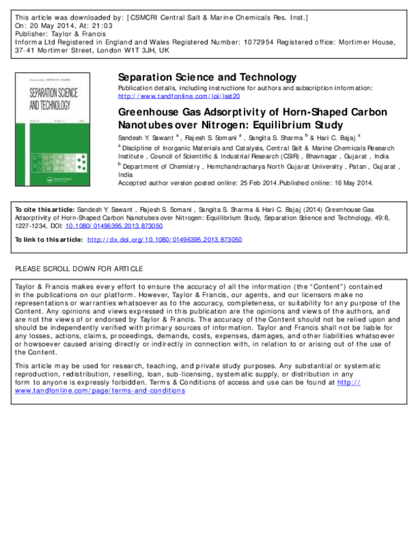 (PDF) Separation Science and Technology Greenhouse Gas Adsorptivity of ...