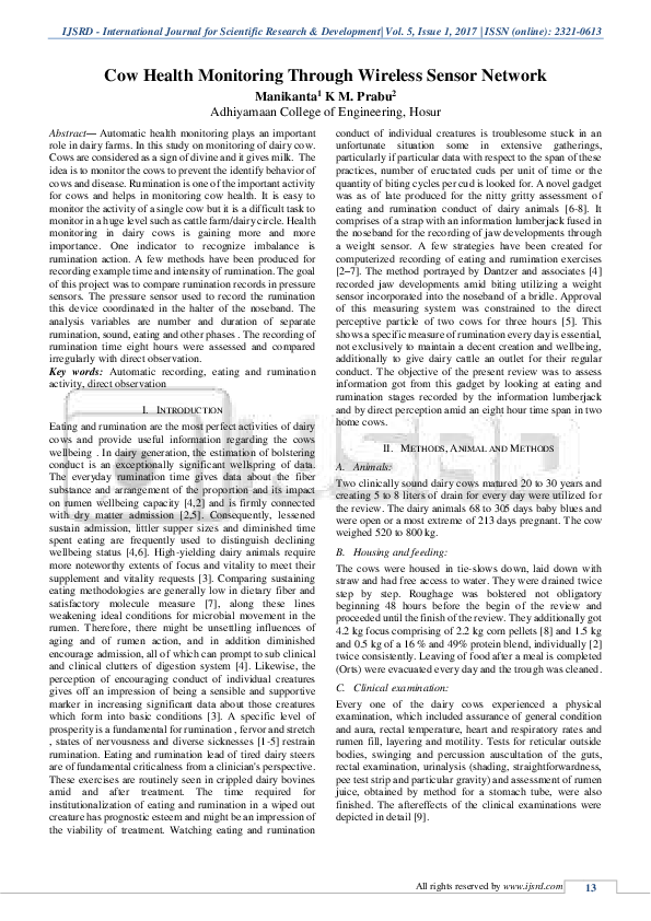 Pdf Cow Health Monitoring Through Wireless Sensor Network