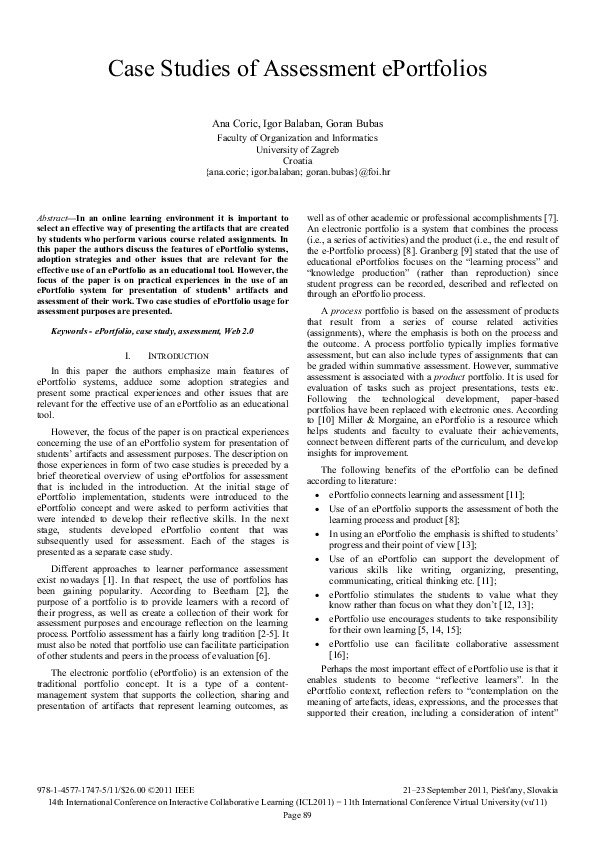 (PDF) Case studies of assessment ePortfolios