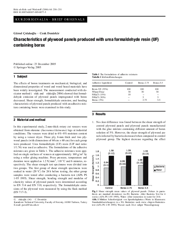 (PDF) Characteristics of plywood panels produced with urea formaldehyde ...