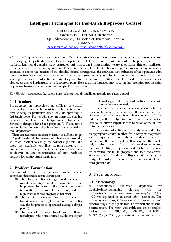 (PDF) Intelligent Techniques for Fed-Batch Bioprocess Control