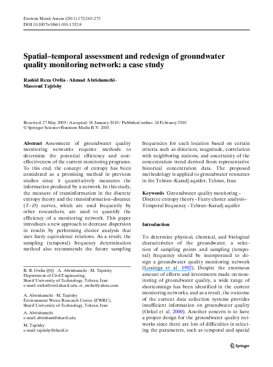 (PDF) Spatial–temporal assessment and redesign of groundwater quality monitoring network: a case ...