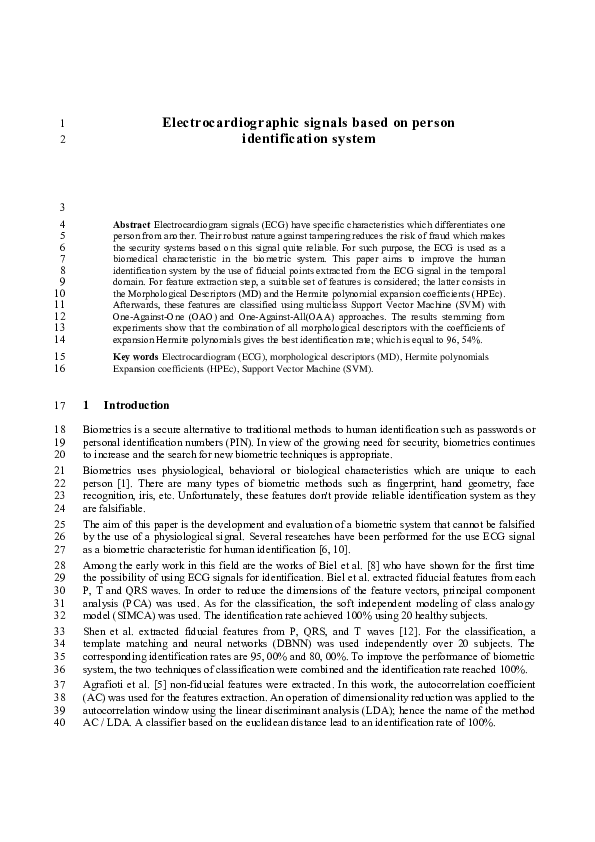 Pdf Electrocardiographic Signals Based On Person