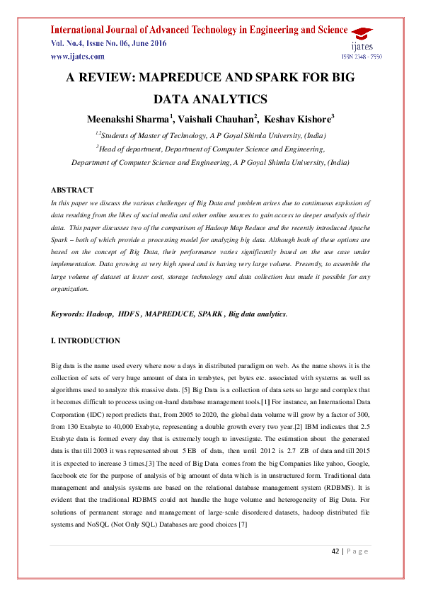 (PDF) A REVIEW: MAPREDUCE AND SPARK FOR BIG DATA ANALYTICS